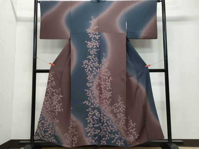 平和屋着物●染色作家　寺島利男　訪問着　枝葉シルエット　暈し染め　正絹　逸品　CAAW3863vf