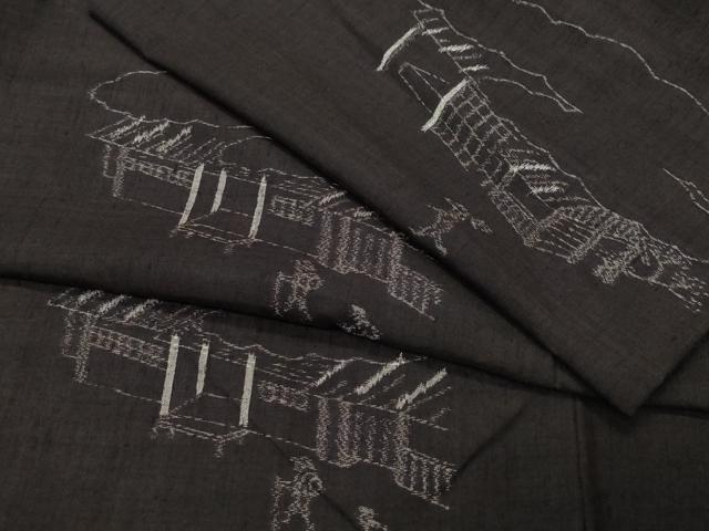 平和屋着物●上質な紬　人物風景文　黒地　正絹　逸品　CAAW3906vf