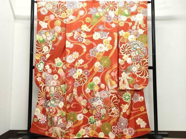 平和屋着物●豪華振袖　駒刺繍　檜扇花文　金彩　正絹　逸品　CAAW3926vf