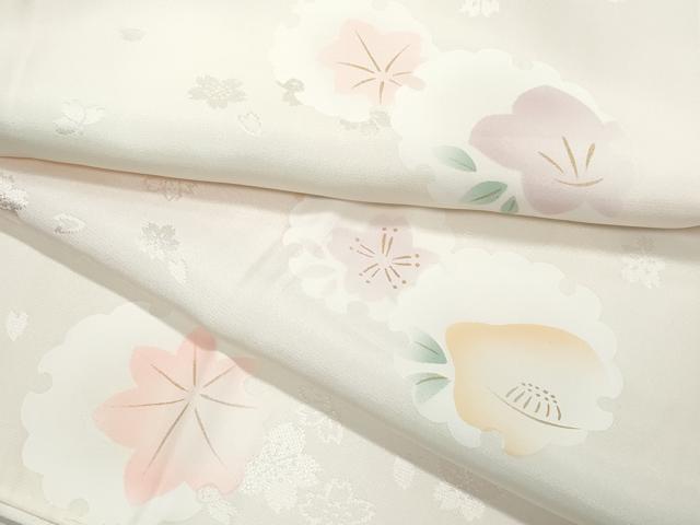 平和屋着物●長襦袢　無双仕立て　雪輪楓花文　舞桜地紋　暈し染め　金彩　正絹　逸品　CAAW3970vf