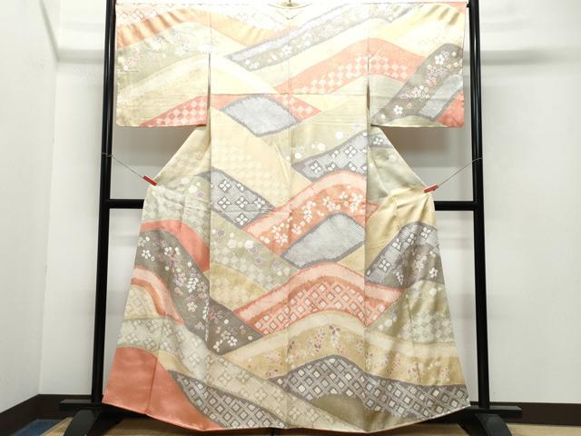 平和屋着物●訪問着　絞り　吉祥花文　金彩　正絹　逸品　CAAW3980vf