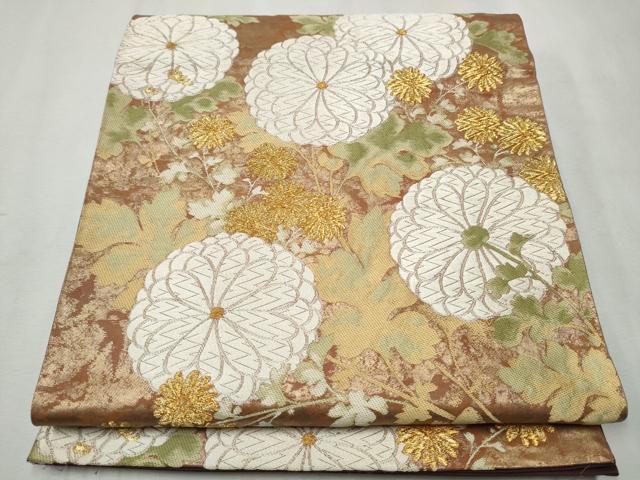 平和屋着物●六通柄袋帯　唐織　菊　金糸　引箔　正絹　逸品　CAAW4431hy