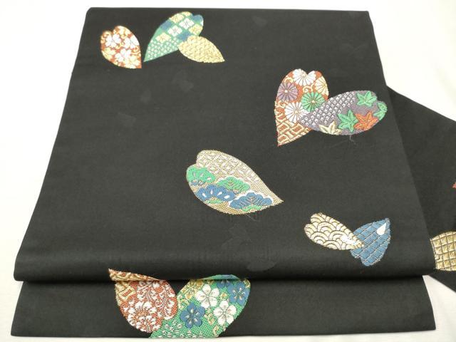 平和屋着物●九寸名古屋帯　唐織　草花文　黒地　金糸　正絹　逸品　CAAW4446hy