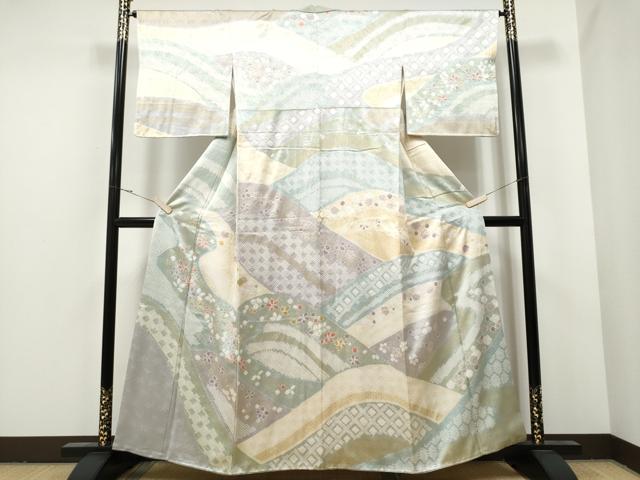 平和屋着物●訪問着　絞り　流水舞花文　正絹　逸品　CAAW4464hy