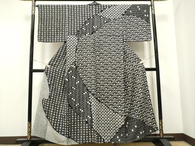 平和屋着物●訪問着　総絞り　吉祥文　黒地　正絹　逸品　CAAW4468hy