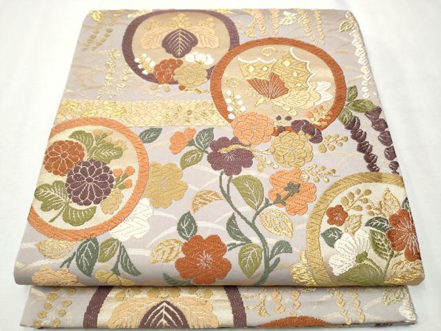 平和屋着物●六通柄袋帯　唐織　花丸文　金糸　正絹　逸品　CAAW4567hy