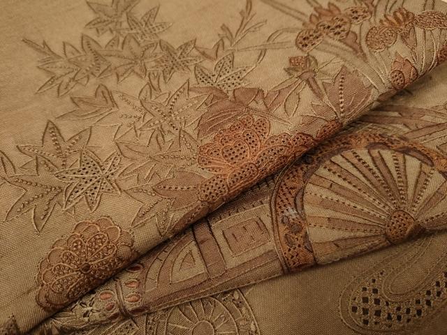 平和屋着物●中国三大刺繍　スワトウ相良刺繍　総刺繍　太鼓柄袋帯　紬地　花車文　正絹　逸品　CAAW4681hy