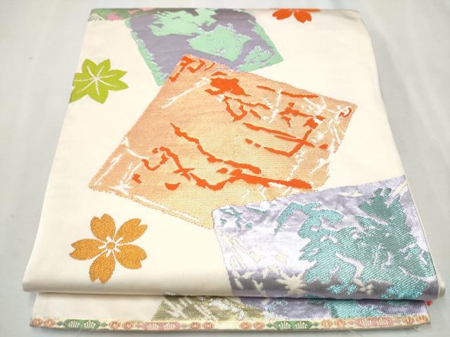 平和屋着物●六通柄袋帯　色紙重ね舞桜文　金銀糸　正絹　逸品　CAAW4687hy