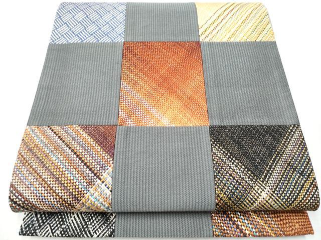 平和屋着物●六通柄袋帯　組織　切嵌　市松吉祥文　金銀糸　正絹　逸品　CAAW4688hy