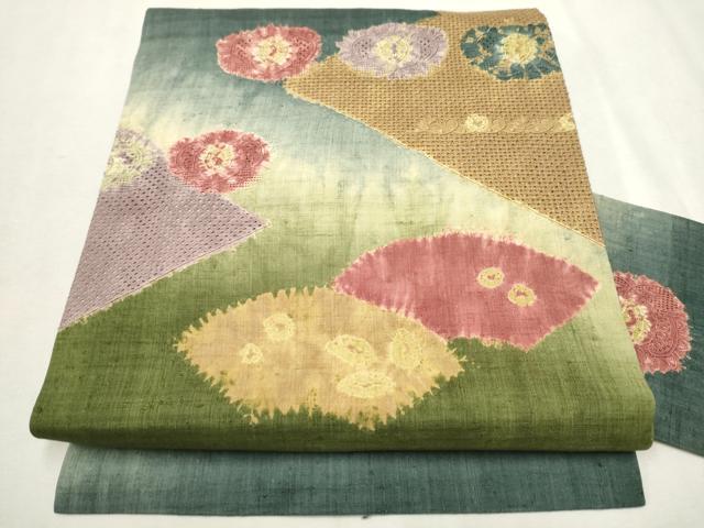 平和屋着物●中国三大刺繍　スワトウ刺繍　九寸名古屋帯　紬地　地紙花文　正絹　逸品　CAAW4704hy