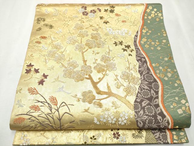 平和屋着物●西陣の名門　加納幸謹製　六通柄袋帯　枝梅花蝶文　金銀糸　正絹　逸品　CAAW4782hy