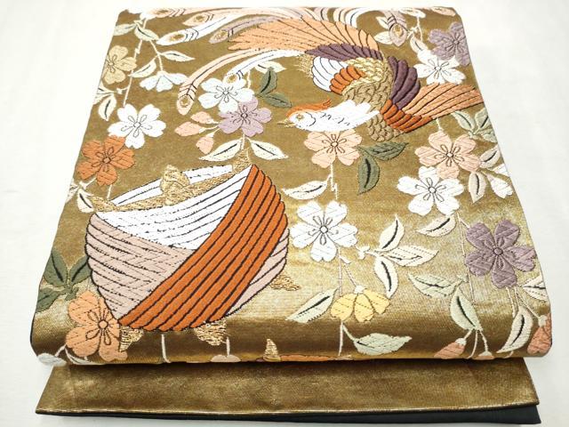 平和屋着物●六通柄袋帯　唐織　糸巻き鳳凰花文　金糸　正絹　逸品　CAAW4786hy