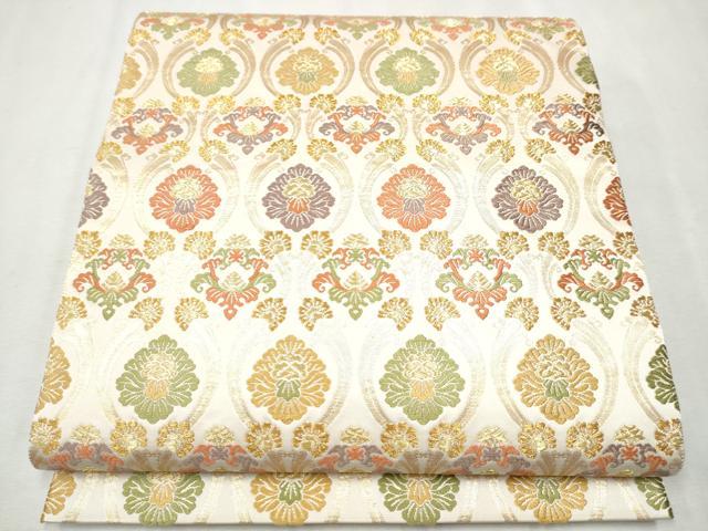 平和屋着物●六通柄袋帯　唐織　縦枠花文　金糸　正絹　逸品　CAAW4799hy