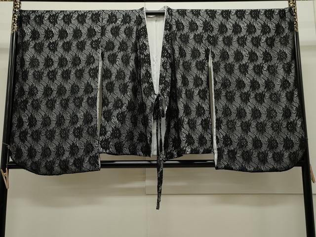 平和屋着物＃羽織　総レース　草花文　黒地　CAAW4837dy