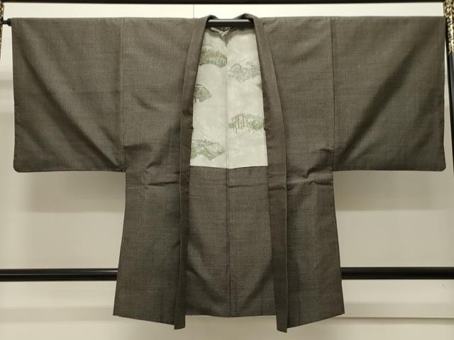 平和屋着物＃男性　羽織　紬地　80亀甲　総詰め　黒地　正絹　逸品　CAAW4968dy