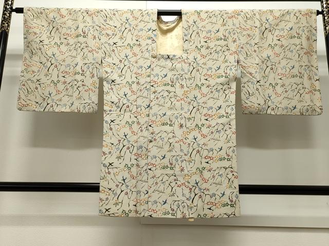 平和屋着物＃道行コート　型染め　花鳥文　正絹　逸品　CAAW4992dy