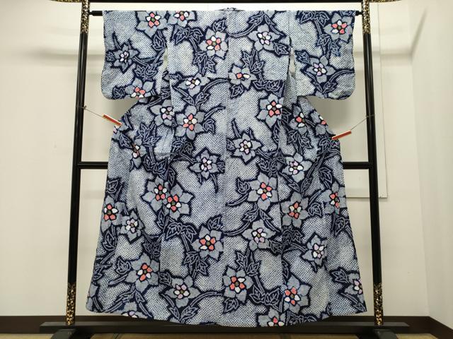 平和屋着物∴夏物　浴衣　有松鳴海絞り　草花文　綿　逸品　CAAW5021dy