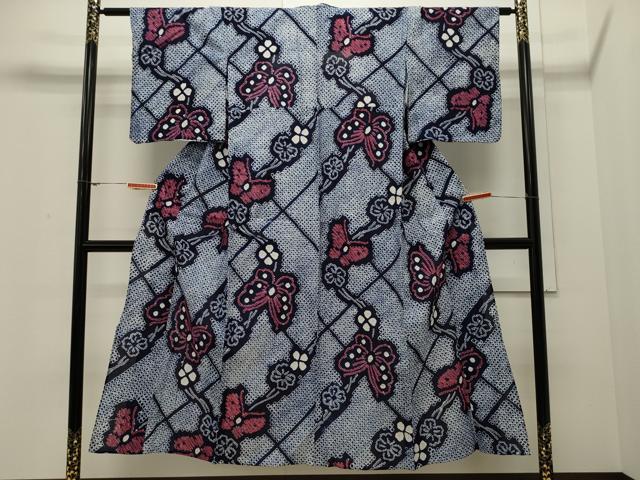 平和屋着物∴夏物　浴衣　有松鳴海絞り　花蝶文　綿　逸品　CAAW5026dy