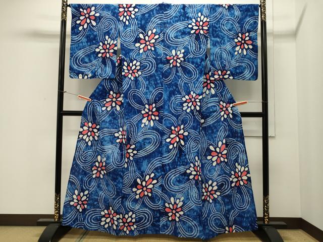 平和屋着物∴夏物　浴衣　有松鳴海絞り　舞花文　綿　逸品　CAAW5032dy