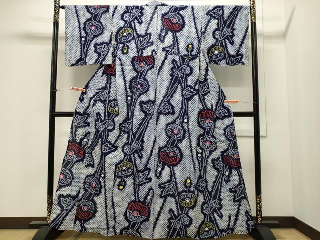 平和屋着物∴夏物　浴衣　有松鳴海絞り　枝花文　綿　逸品　CAAW5033dy