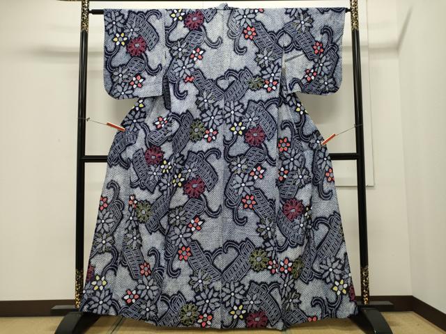 平和屋着物∴夏物　浴衣　有松鳴海絞り　絵巻花唐草文　綿　逸品　CAAW5035dy