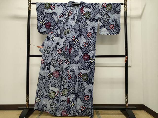 平和屋着物∴夏物 浴衣 有松鳴海絞り 絵巻花唐草文 綿 逸品 CAAW5035dy