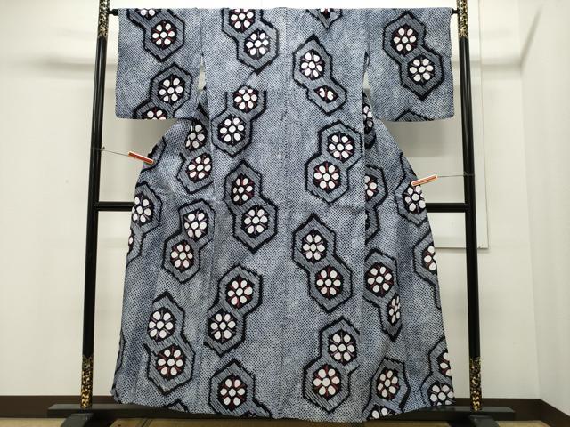 平和屋着物∴夏物　浴衣　有松鳴海絞り　亀甲花文　綿　逸品　CAAW5053dy