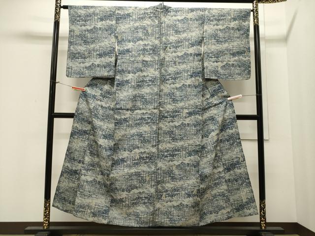 平和屋着物∴夏物　綿紅梅　浴衣　藍　型染め　蜻蛉　草木文　綿　逸品　CAAW5062dy