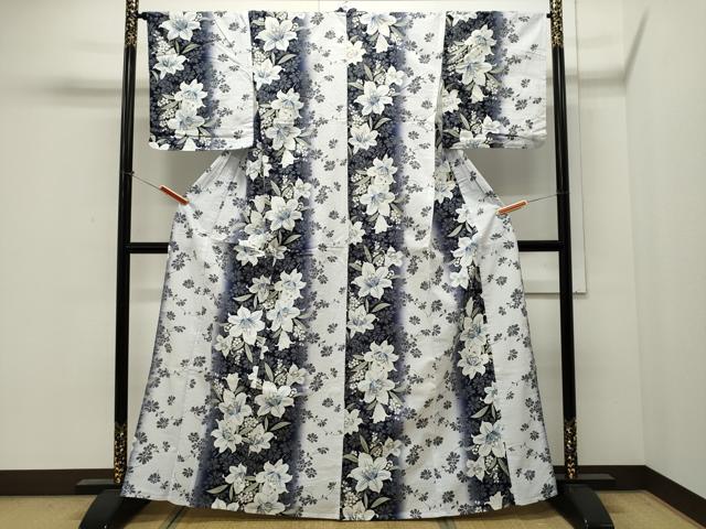 平和屋着物∴夏物　綿紅梅　浴衣　百合　金彩　綿　逸品　CAAW5064dy