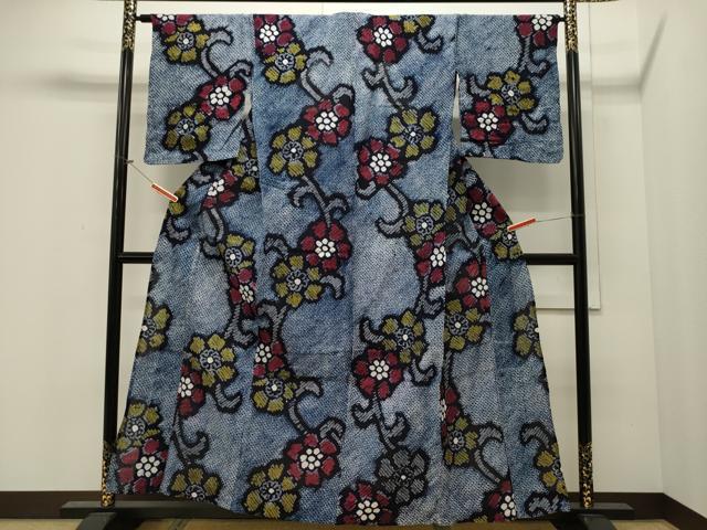 平和屋着物∴夏物　浴衣　有松鳴海絞り　草花文　綿　逸品　CAAW5069dy