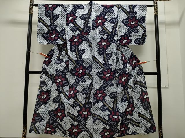 平和屋着物∴夏物　浴衣　有松鳴海絞り　枝花文　綿　逸品　CAAW5128dy