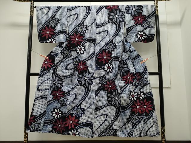 平和屋着物∴夏物　浴衣　有松鳴海絞り　流水舞花文　綿　逸品　CAAW5130dy