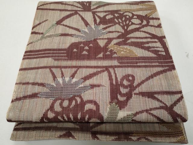 平和屋着物＊夏物　八寸名古屋帯　草木文　正絹　逸品　CAAW5478fb