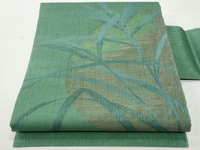 平和屋着物＊夏物　九寸名古屋帯　枝葉文　金糸　正絹　逸品　CAAW5492fb