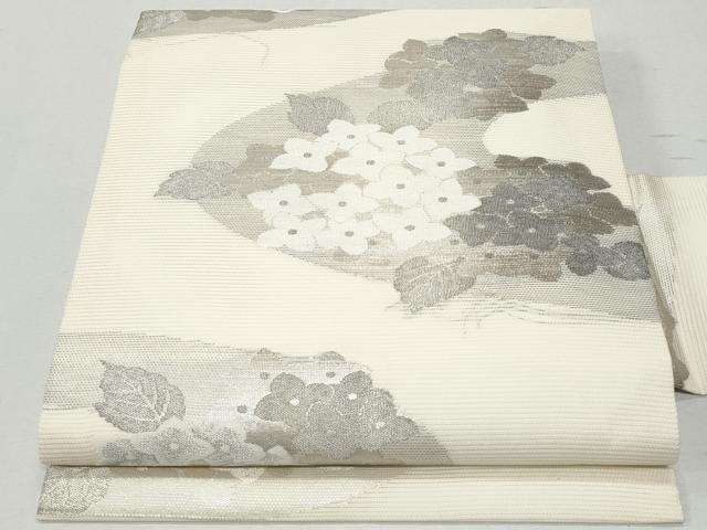 平和屋着物＊夏物　九寸名古屋帯　絽綴れ　草花文　銀糸　正絹　逸品　CAAW5494fb