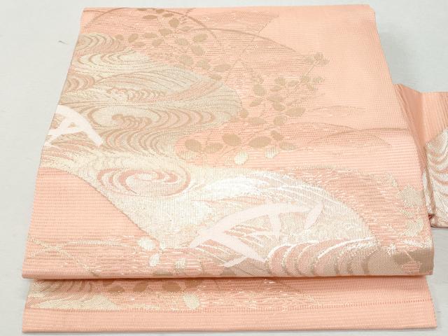 平和屋着物＊夏物　九寸名古屋帯　流水籬文　金糸　正絹　逸品　CAAW5513fb