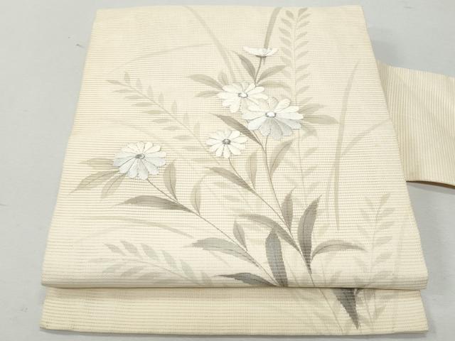 平和屋着物＊夏物　九寸名古屋帯　作家物　刺繍　枝花文　銀彩　正絹　逸品　CAAW5516fb