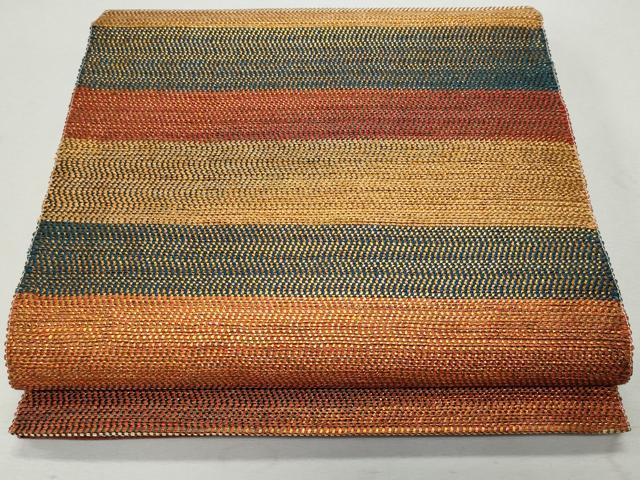 平和屋着物＊夏物　八寸名古屋帯　横段文　金糸　正絹　逸品　CAAW5583fb