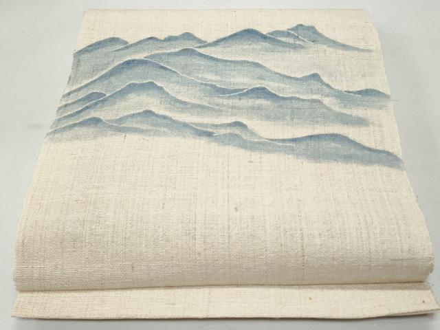 平和屋着物＊夏物　八寸名古屋帯　作家物　型染め　遠山文　麻　逸品　CAAW5592fb