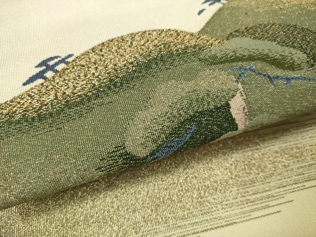 平和屋着物●爪掻き本綴れ　八寸名古屋帯　遠山松文　金糸　正絹　逸品　CAAW5820vp 平和屋着物○爪掻き本綴れ 八寸名古屋帯 遠山松文 金糸 正絹