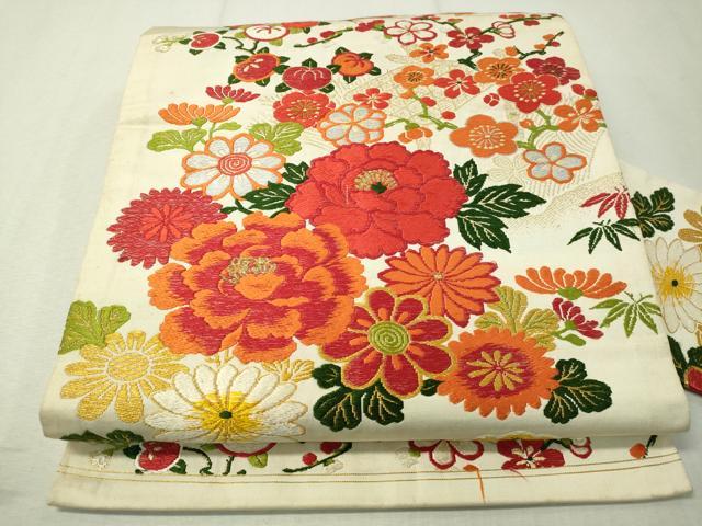 平和屋着物●アンティーク　大正ロマン　九寸名古屋帯　唐織　草花文　金銀糸　正絹　逸品　CAAW5848vp