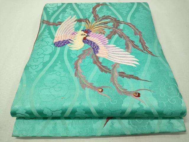 平和屋着物●アンティーク　大正ロマン　総刺繍　太鼓柄京袋帯　鳳凰文　金糸　正絹　逸品　CAAW5852vp