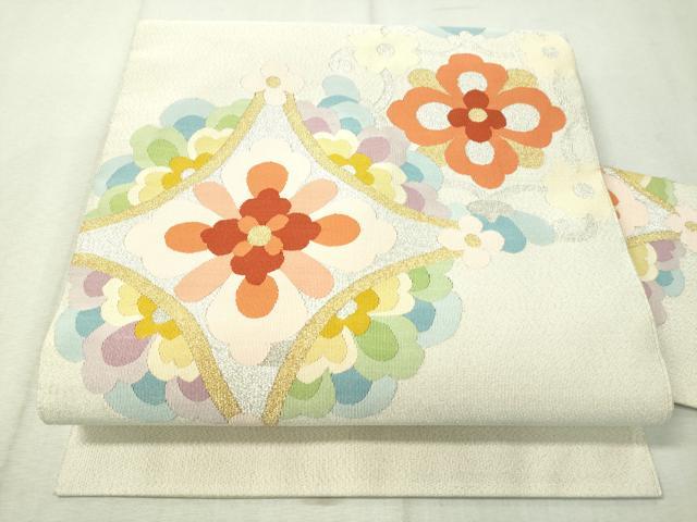 平和屋着物●爪掻き本綴れ　八寸名古屋帯　正倉院菱花文　金銀糸　正絹　逸品　CAAW5866vp