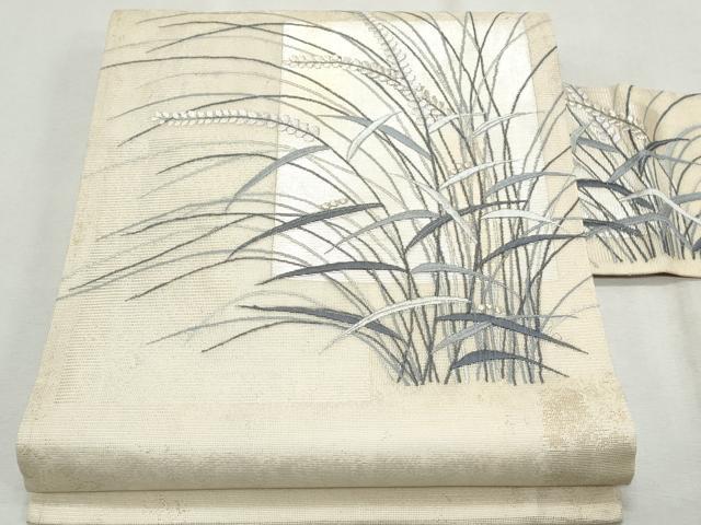 平和屋着物＊夏物　九寸名古屋帯　刺繍　稲穂　金銀糸　正絹　逸品　CAAW6625th