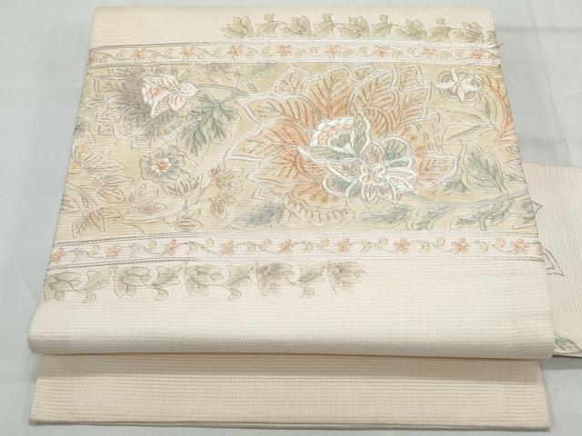 平和屋着物＊夏物　九寸名古屋帯　駒刺繍　更紗花文　正絹　逸品　CAAW6760th