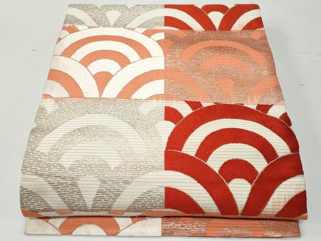 平和屋着物＊夏物　アンティーク　大正ロマン　九寸名古屋帯　唐織　市松青海波　金銀糸　松葉仕立て　正絹　逸品　CAAW6899fb