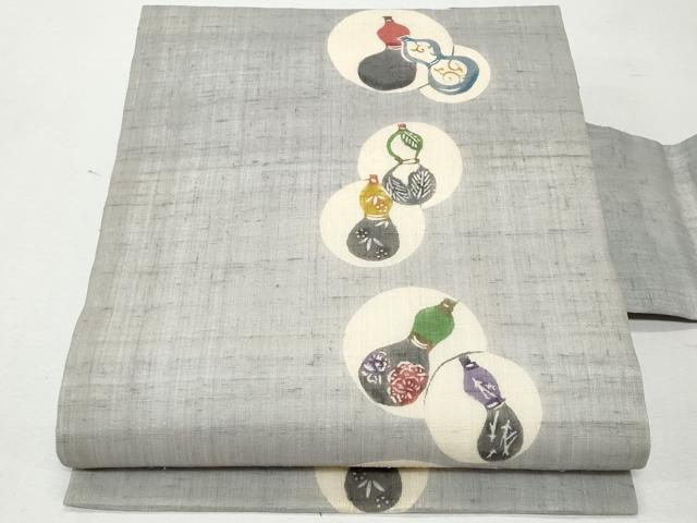 平和屋着物＊夏物　九寸名古屋帯　型染め　瓢箪　麻　逸品　CAAW6901fb