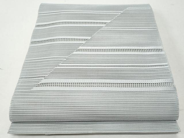 平和屋着物＊夏物　八寸名古屋帯　絽綴れ　横段文　灰青色　正絹　逸品　CAAW6910fb