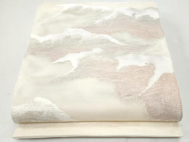 平和屋着物＊夏物　太鼓柄袋帯　遠山文　銀糸　正絹　逸品　CAAW6948fb