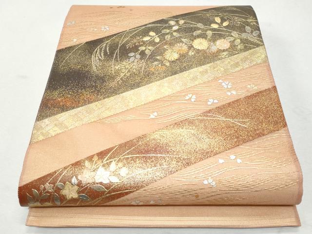 平和屋着物＊夏物　袋帯　螺鈿　草花文　金銀彩　正絹　逸品　CAAW6989fb